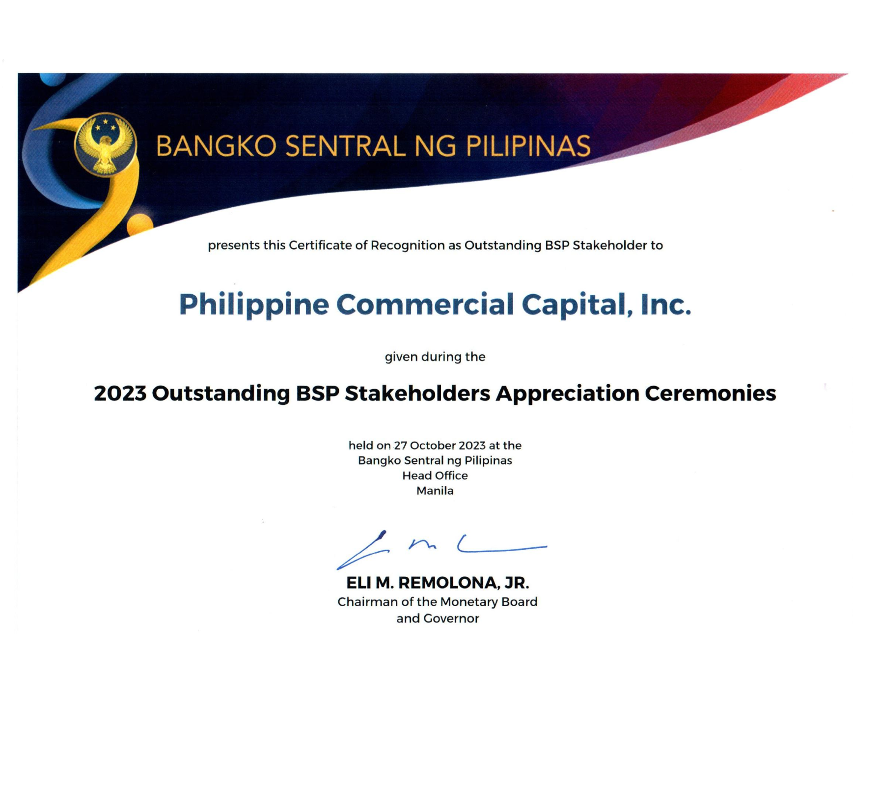 2023 Outstanding BSP Stakeholders Appreciation Ceremonies - Philippine ...